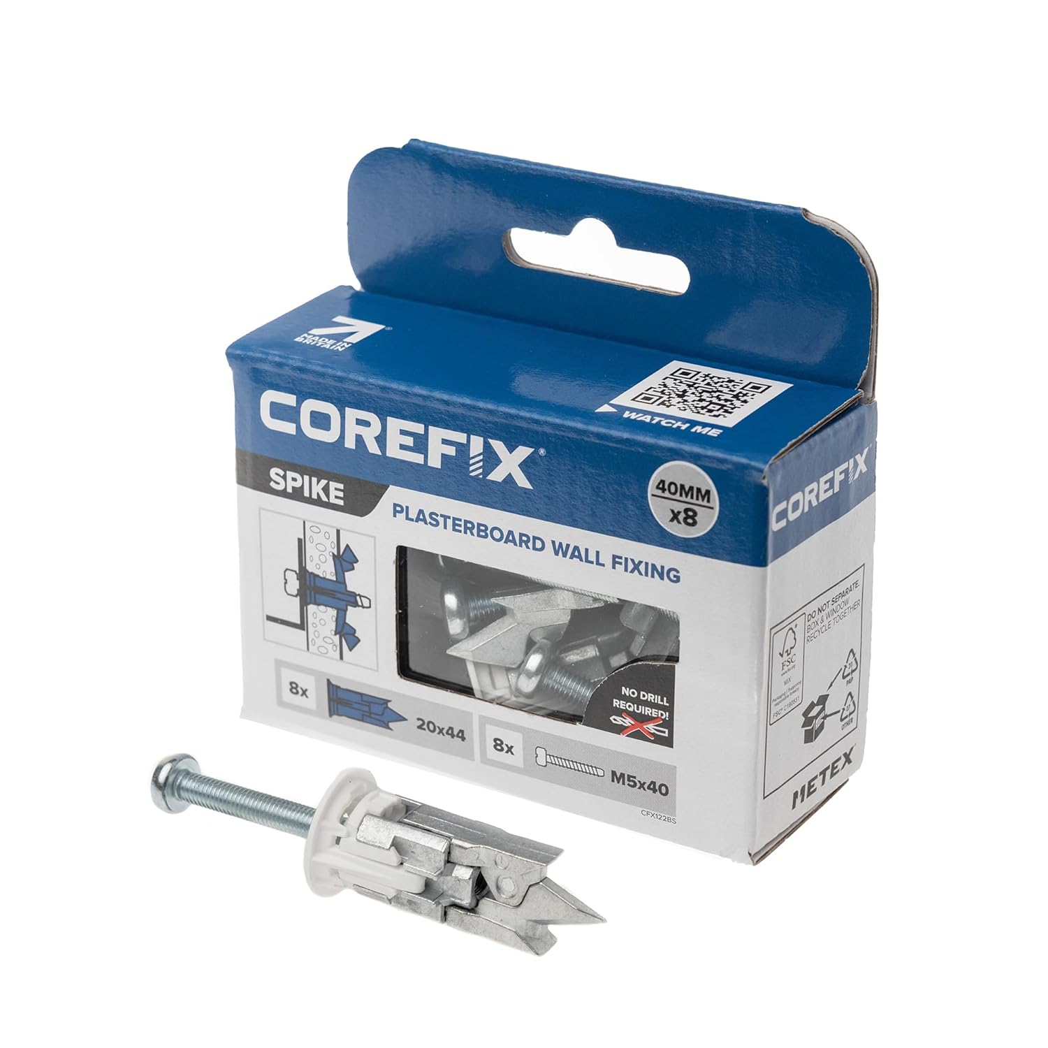 Corefix Spike 8 Pack Heavy Duty Plasterboard Fasteners, DIY Kit with M5 ...