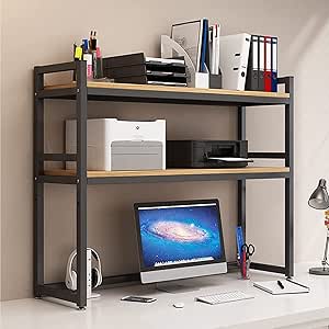 Amazon.com: 2-Tier Desktop Bookshelf Organization Rack - Adjustable ...