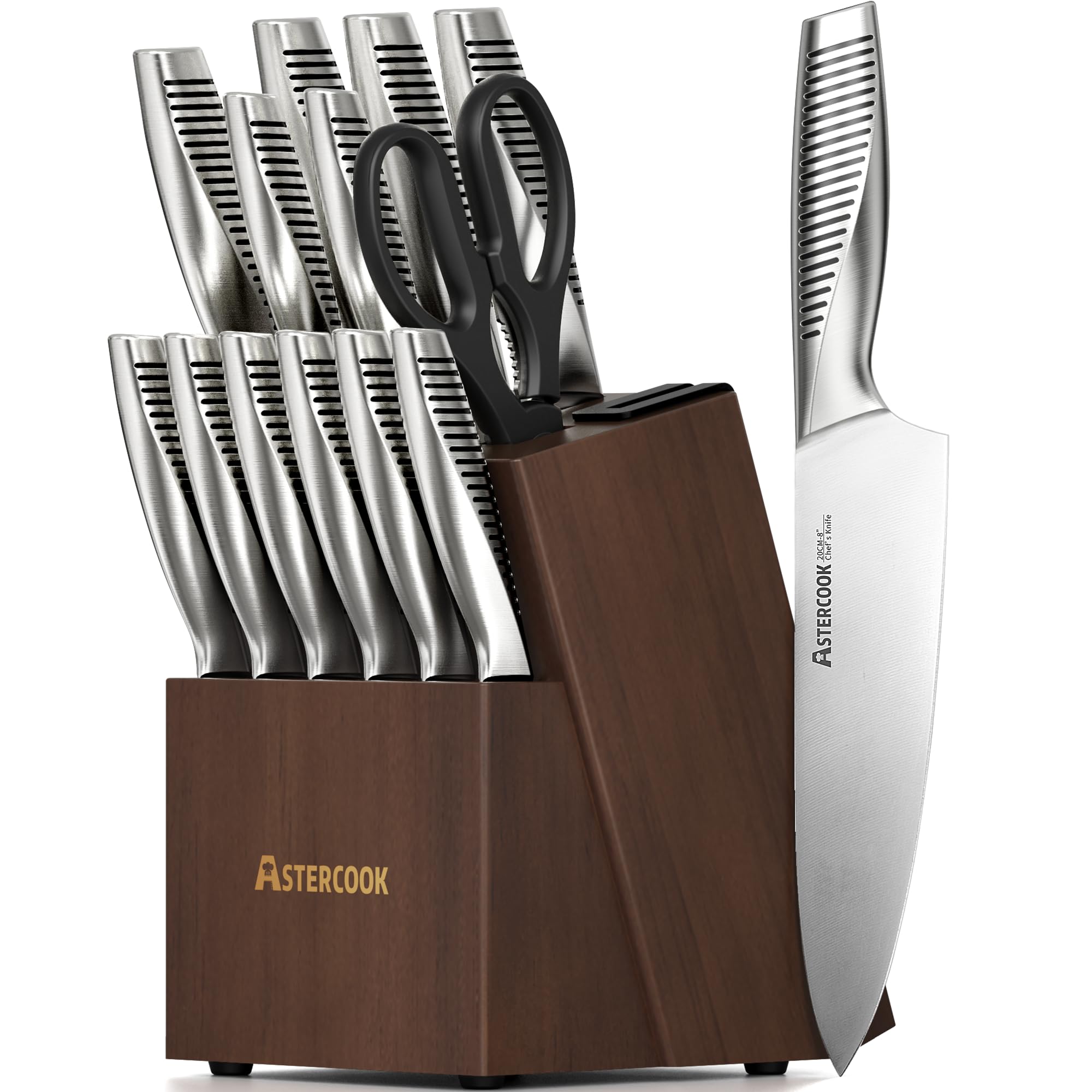 Amazon.com: Astercook Knife Set, 15 Pieces Full Tang Kitchen Knife Sets ...