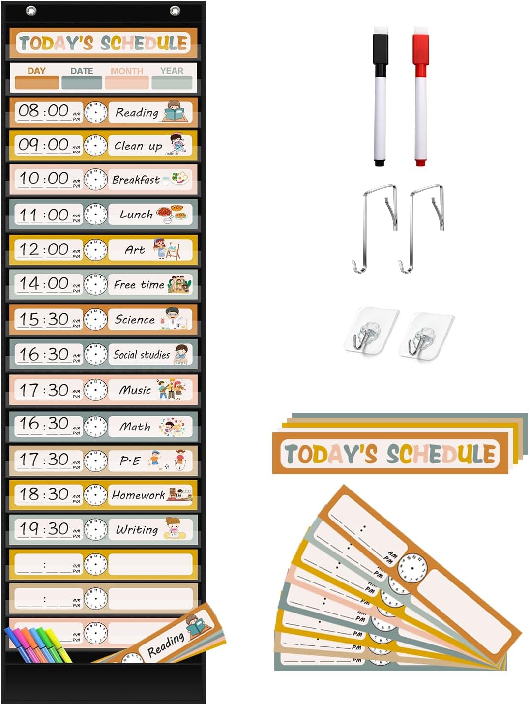 Amazon.com: Daily Schedule Pocket Chart,Class Schedule with 13 Cards,13 ...