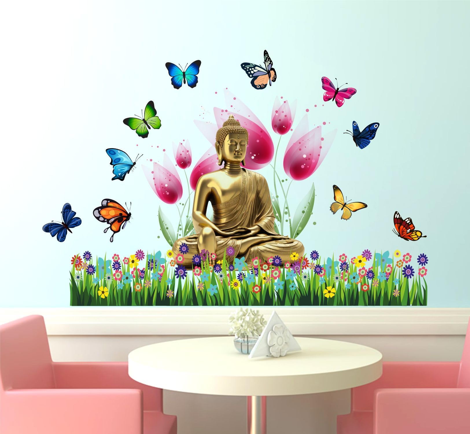 Akki Wold Golden Buddha with Flowers Wall Sticker for Kids Room ...