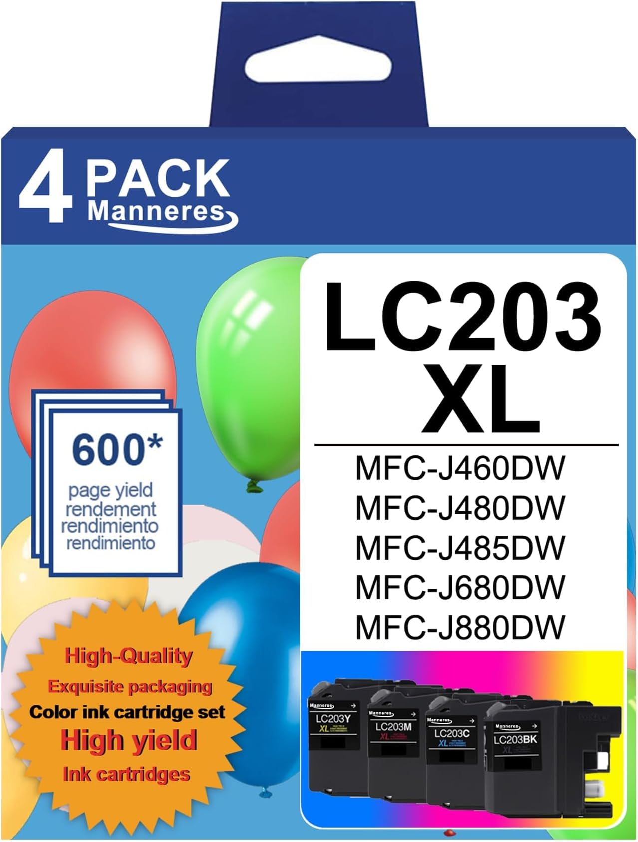 Amazon.com: LC203 XL High Yield Ink Cartridge (4-Pack, Black, Cyan ...