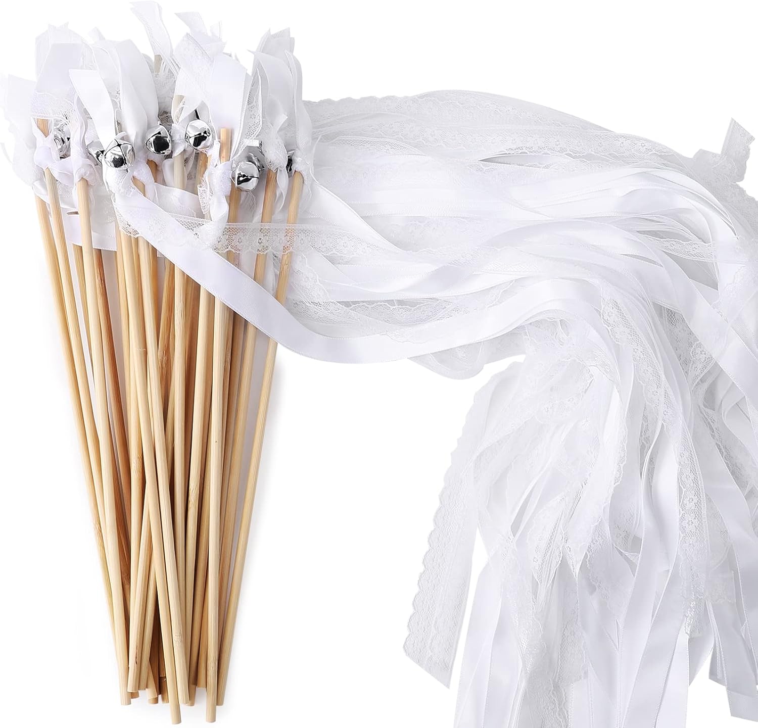 Amazon.com: 30pack White Wedding Wands,Lace Ribbon Sticks for Wedding ...