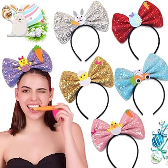 Amazon.com: JLCFUTURE 6Pcs Easter Sequins Bow Hair Bands Headdress Cute ...