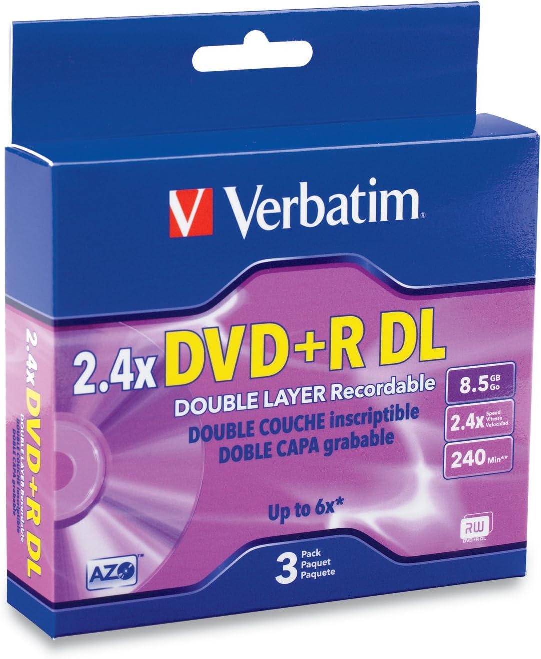 Verbatim 8.5 GB 2.4X Double Layer Recordable Disc DVD+R DL, 3-Disc ...