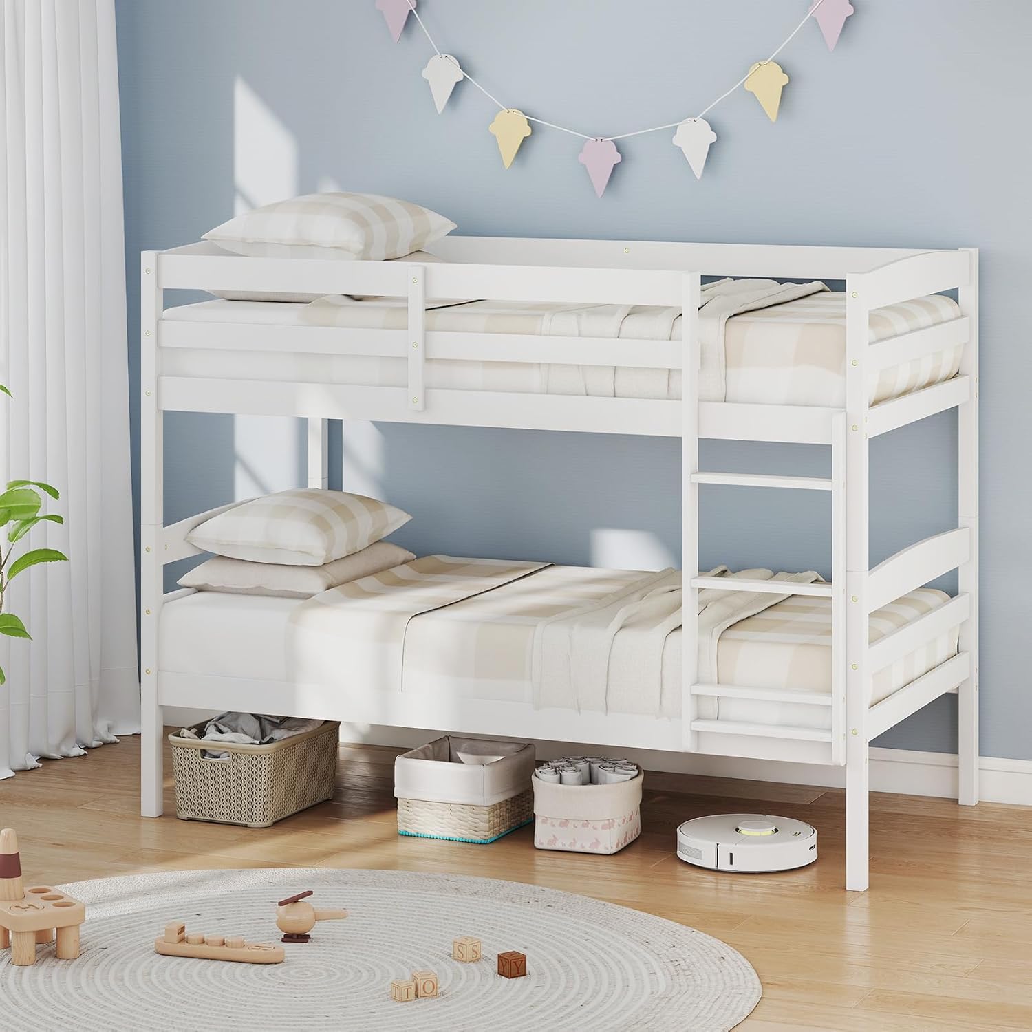 Amazon.com: Giantex Bunk Bed Twin Over Twin, Solid Wood Detachable Bed ...