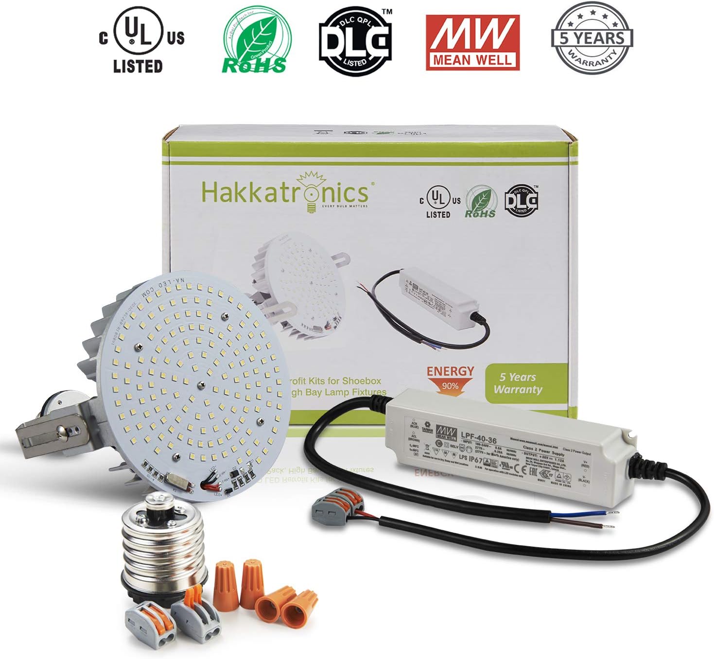 Hakkatronics HID Bulbs Retrofit Kit 40W LED, 250W MH/HPS/HID Equivalent ...