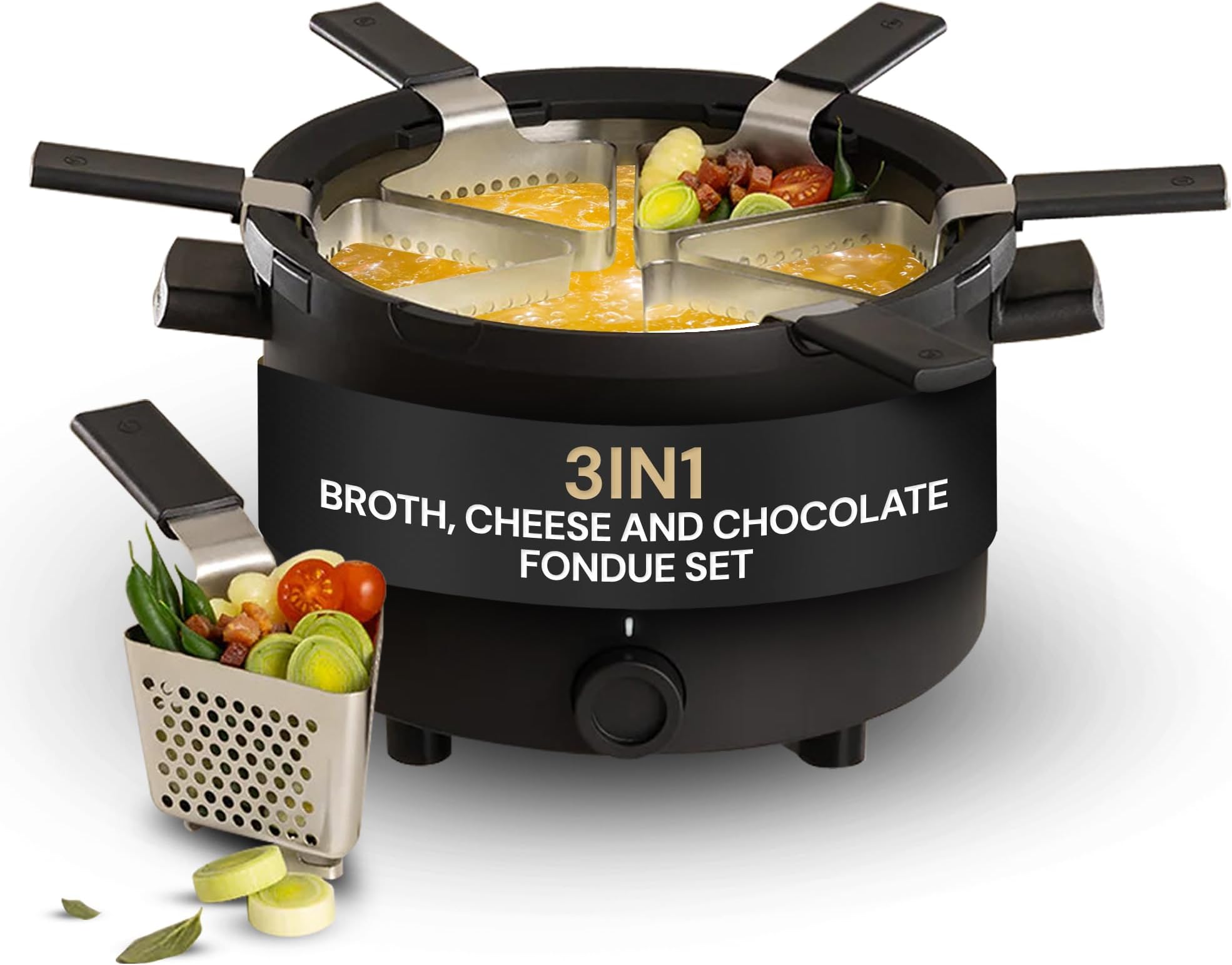 Fondussimo Evolution 3-in-1 Fondue Set, 3L Stainless Steel Broth and ...
