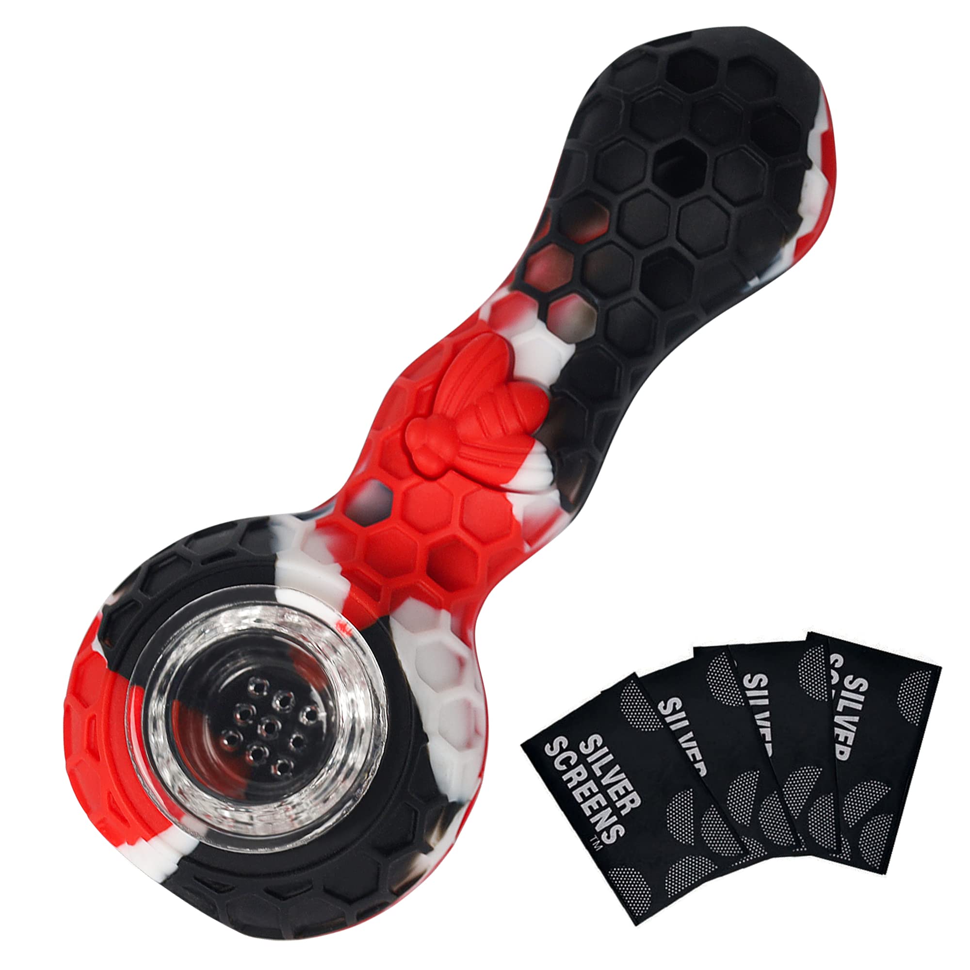 SUNNEKO Silicone Smoking Pipe, Portable Silicone Tool with 9-Hole Glass ...