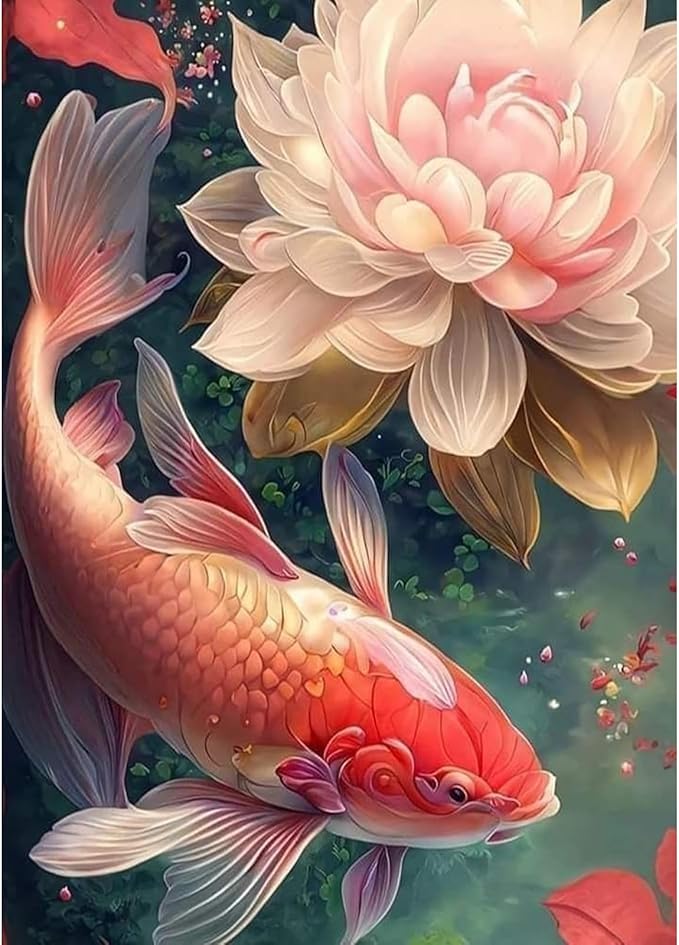 MXJSUA DIY Koi and Lotus Diamond Art Kits for Adults, Diamond Painting ...