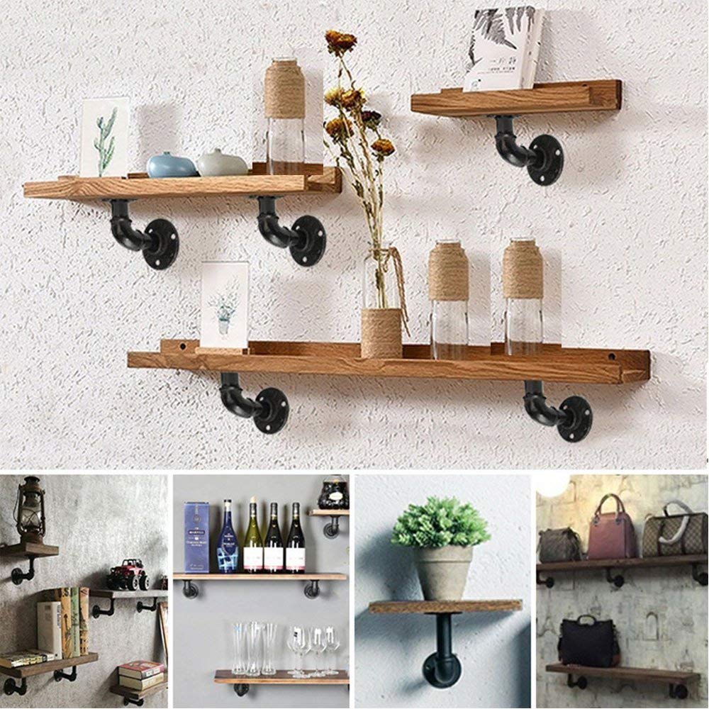 TLBTEK 6pcs 6 Inch L Industrial Black Pipe Bracket Wall Mounted for ...