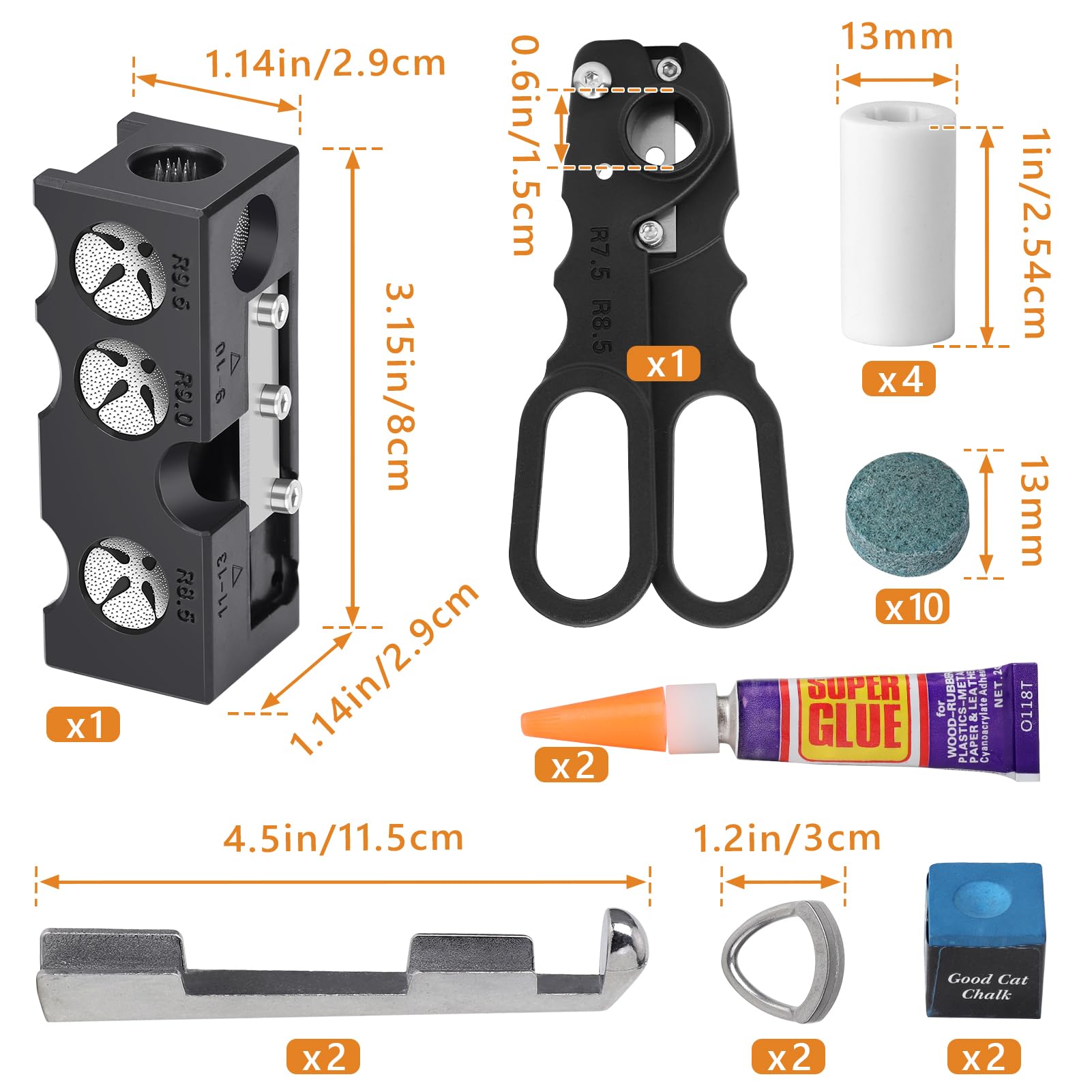 Snapklik.com : 22pcs Pool Cue Repair Kit: 11 In 1 Pool Cue Tips Repair ...