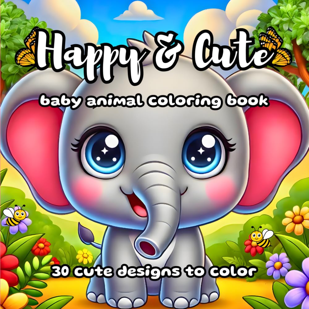 Amazon.com: Happy & Cute Baby Animal Coloring Book: 30 Simple and ...