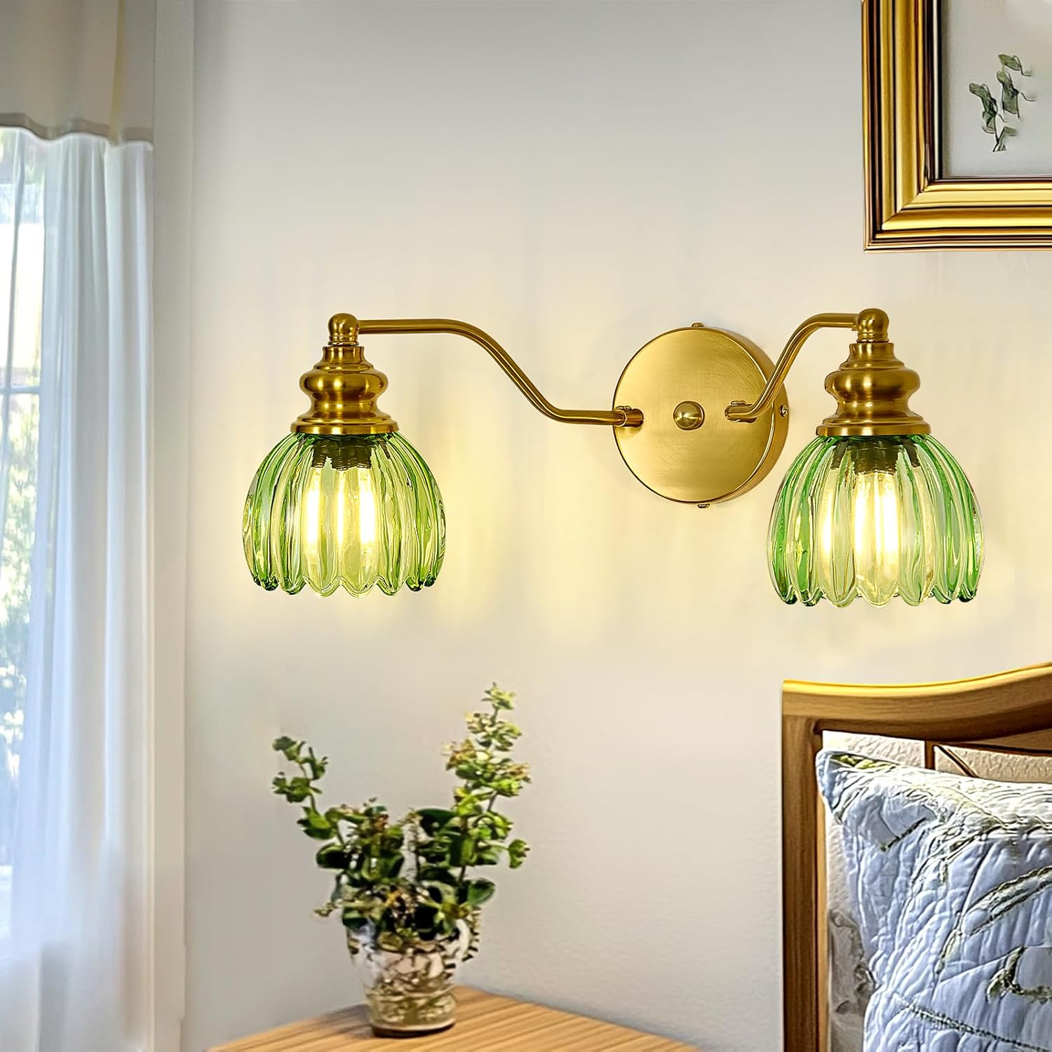 Piepooye Vintage Bathroom Lights Fixtures Gold Vanity Light with Green ...