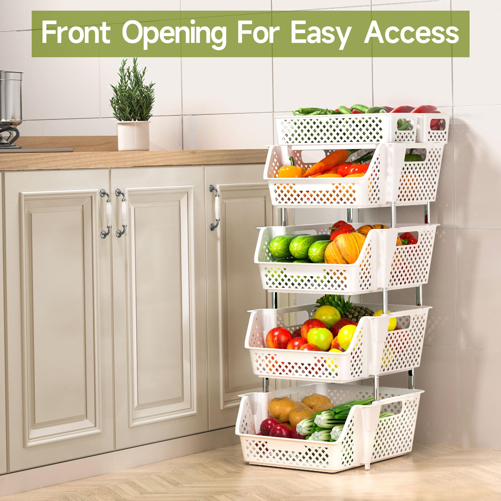 Snapklik.com : Plastic Stackable Storage Bins 4 Tier, Large Capacity ...