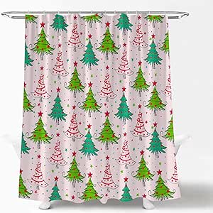 Amazon.com: Christmas Tree Shower Curtain Snowflake Boho Pink Red Green ...