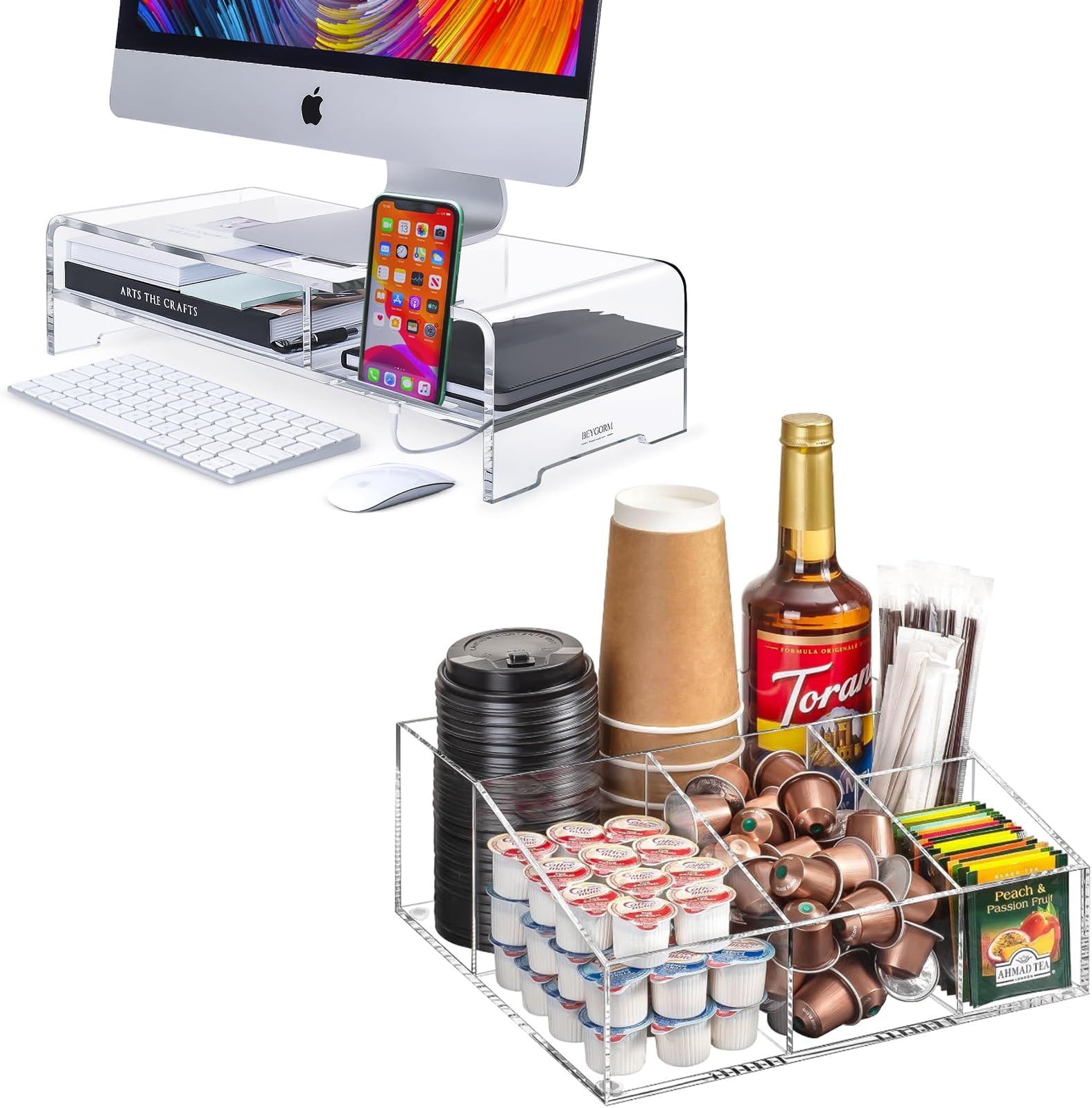 Amazon.com: BEYGORM Acrylic Monitor Stand Riser, Acrylic Coffee Bar ...
