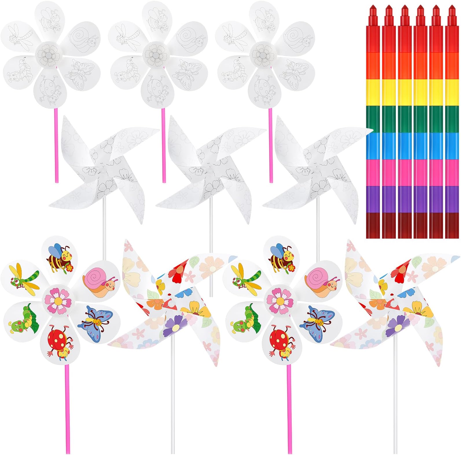 Amazon.com: Capoda 30 Pcs DIY Pinwheels and 6 Pcs Crayon 2 Style Blank ...