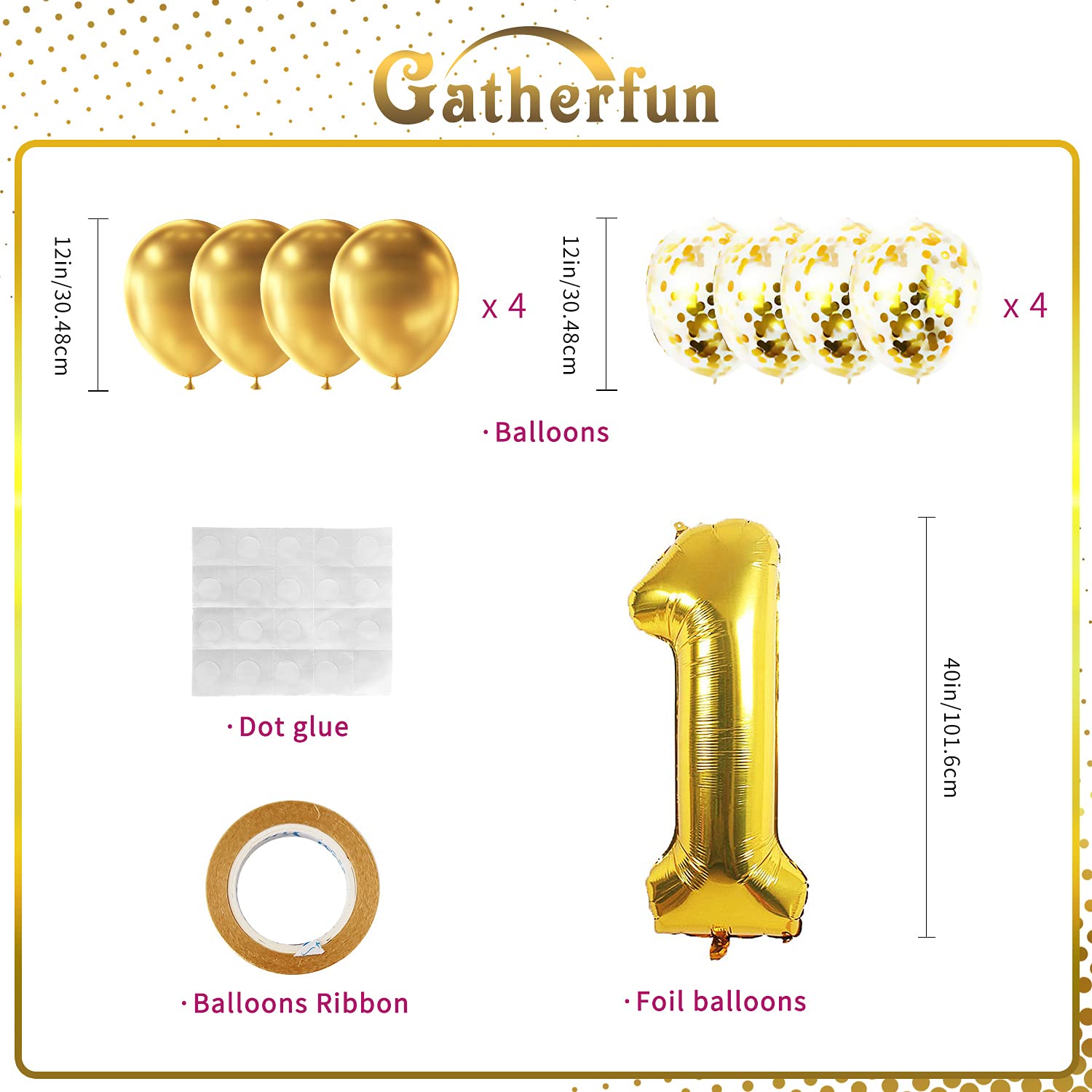 Buy Gatherfun Number 1 Balloon 40 Inch Large Gold Foil Mylar Digit ...