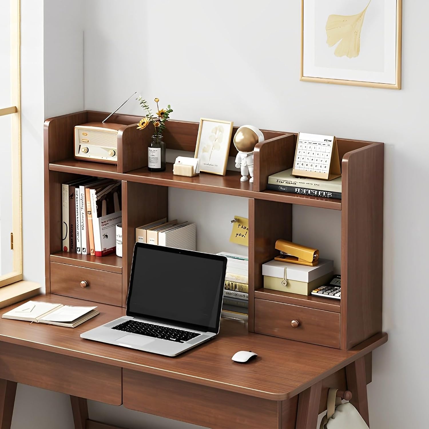 Amazon.com: MObyat Desktop Bookshelf, 2 Tier Solid Wooden Desktop ...