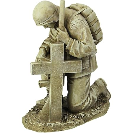 Amazon.com: Solid Rock Stoneworks Kneeling Soldier at Cross Stone ...