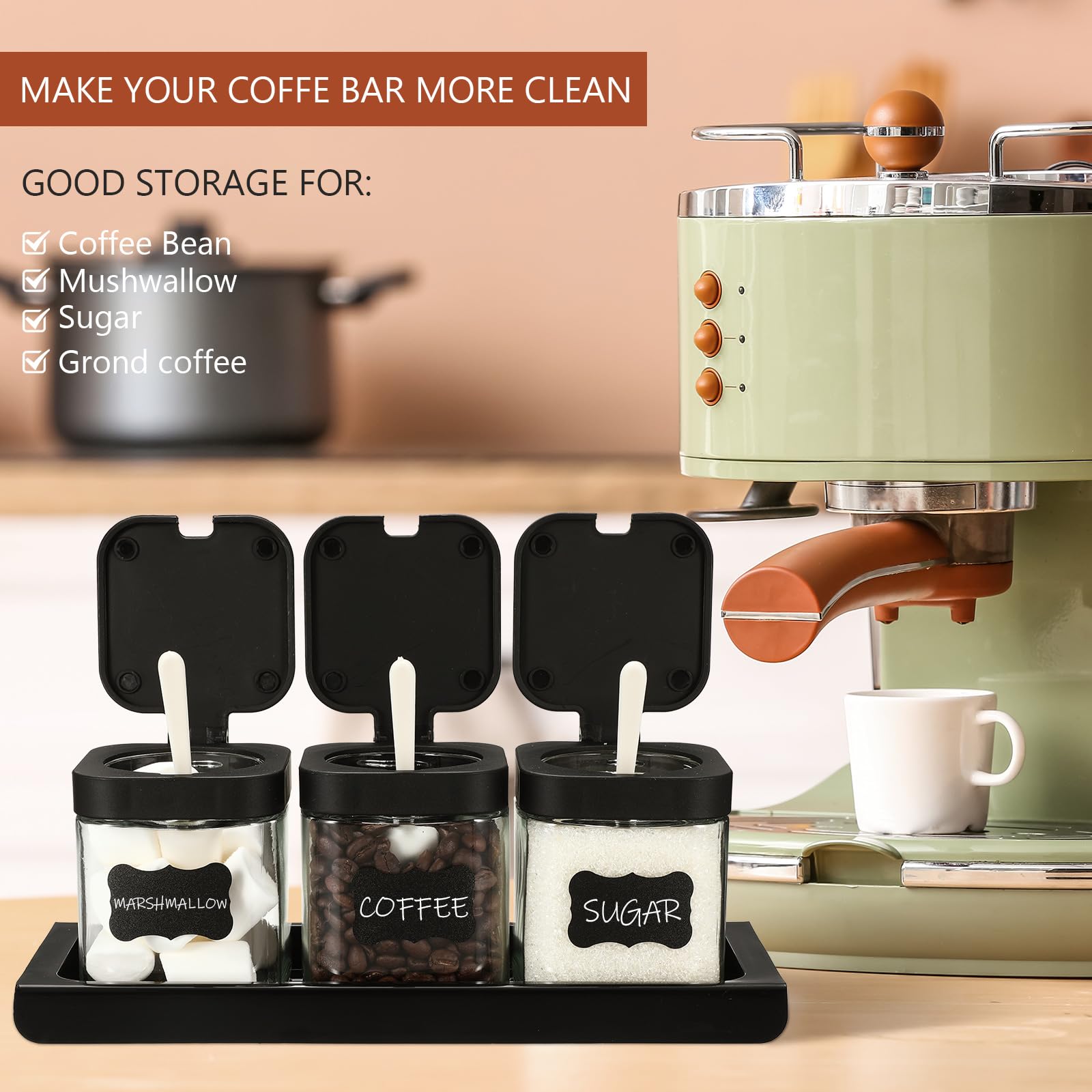 Snapklik.com : Suclain 3 Pcs Glass Coffee Containers Coffee Station ...