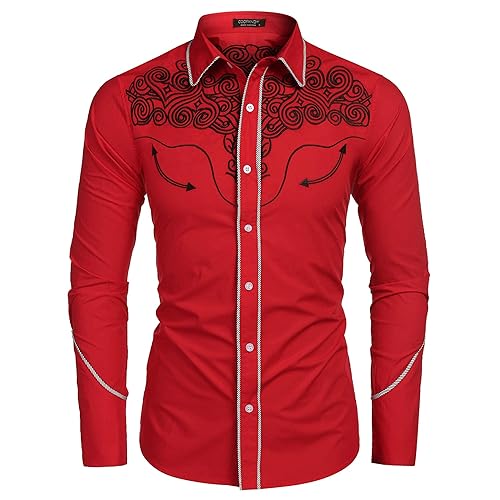 Snapklik.com : Mens Rockabilly Shirts Long Sleeve Western Cowboy Shirts ...