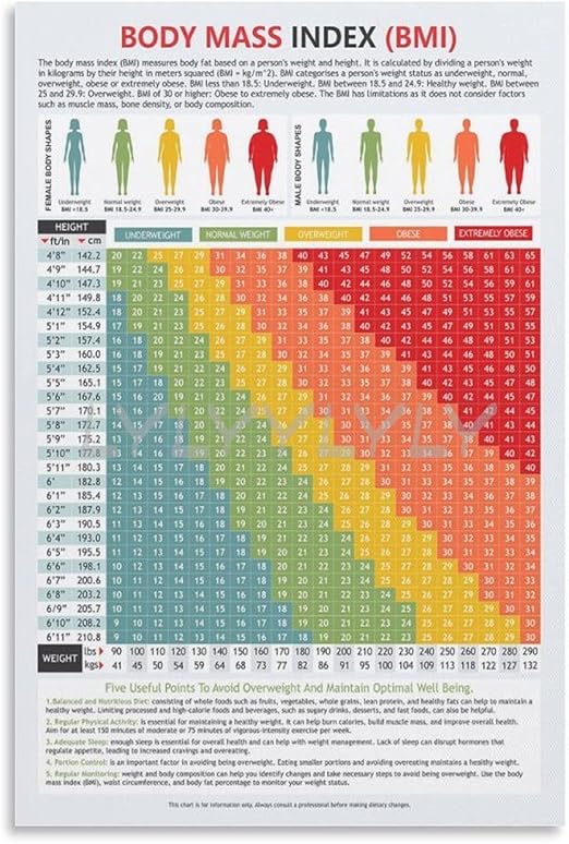 Amazon.com: Body Mass Index Chart Bmi of Man And Woman Scale Poster 6 ...