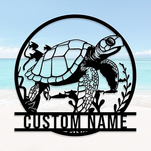 Amazon.com: Custom Sea Turtle Metal Sign, Personalized Beach House ...