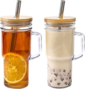 Amazon.com | 24oz Glass Cups with Lids and Straws - glass cup with ...