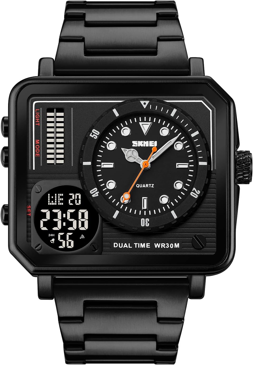 Buy SKMEI Stainless Steel Men Square Watch, Led Backlight Large Screen ...