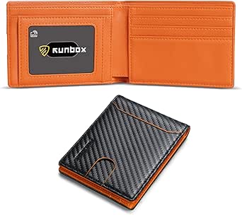 Amazon.com: RUNBOX Slim Bifold Wallet for Men Leather Minimalist RFID ...