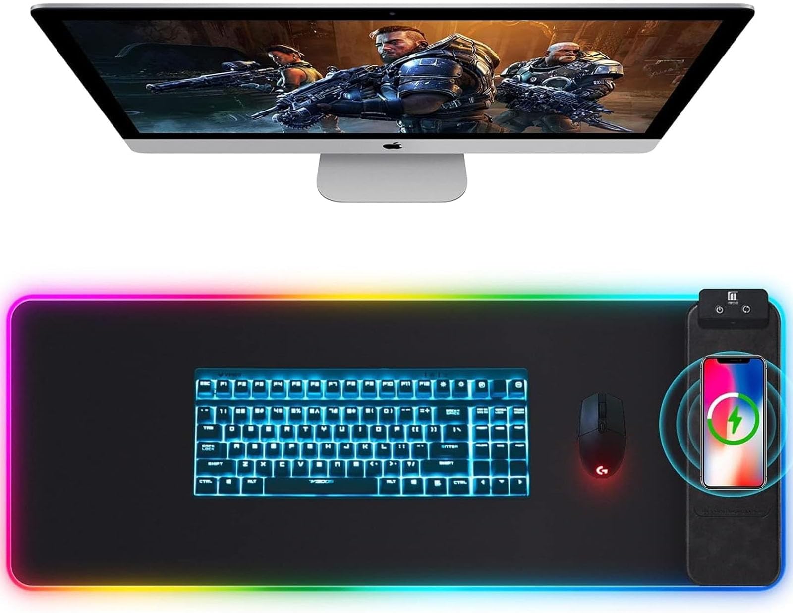 Amazon.com: Mouse Pad with Wireless Charging, Large Desk Mat RGB Gaming ...