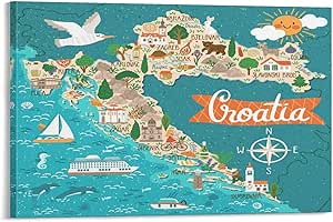 Amazon.com - Croatia Vintage Map Travel Croatia Landmarks People Food ...