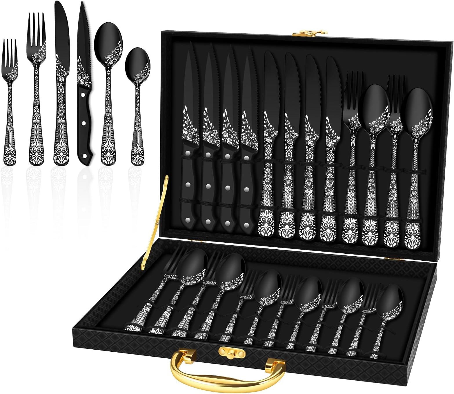Amazon.com | 53-Piece Black Silverware Set with Serving Utensils ...