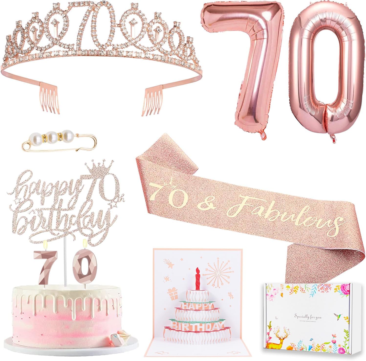 Amazon.com: 70th Birthday Gifts Decorations for Women, Including 70th Cake Toppers, Birthday ...