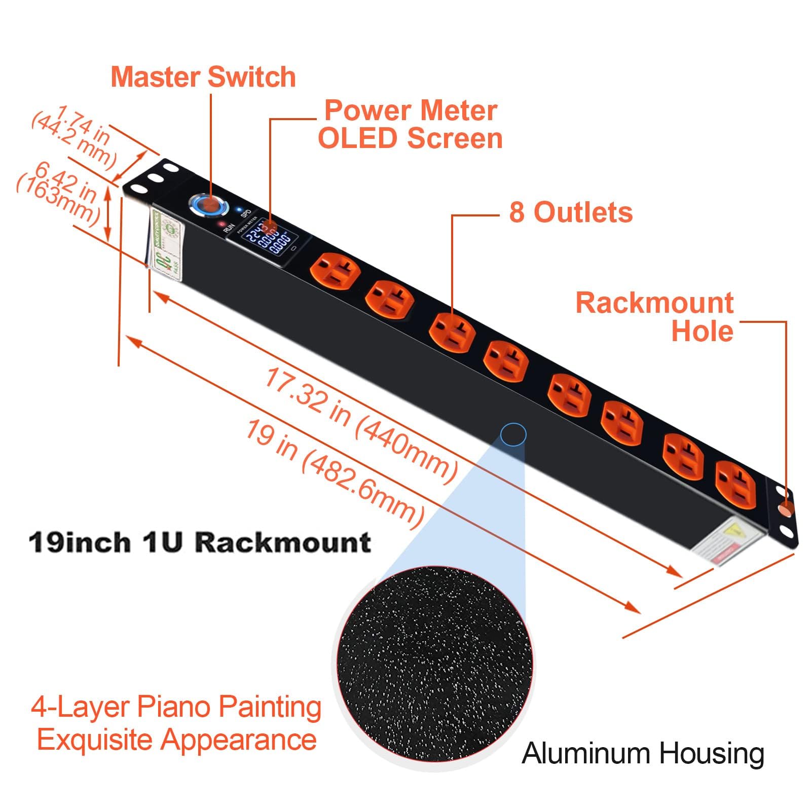 Snapklik.com : PDU Power Strip 16A Rackmount Metered 19 Inch,1 U 8 ...