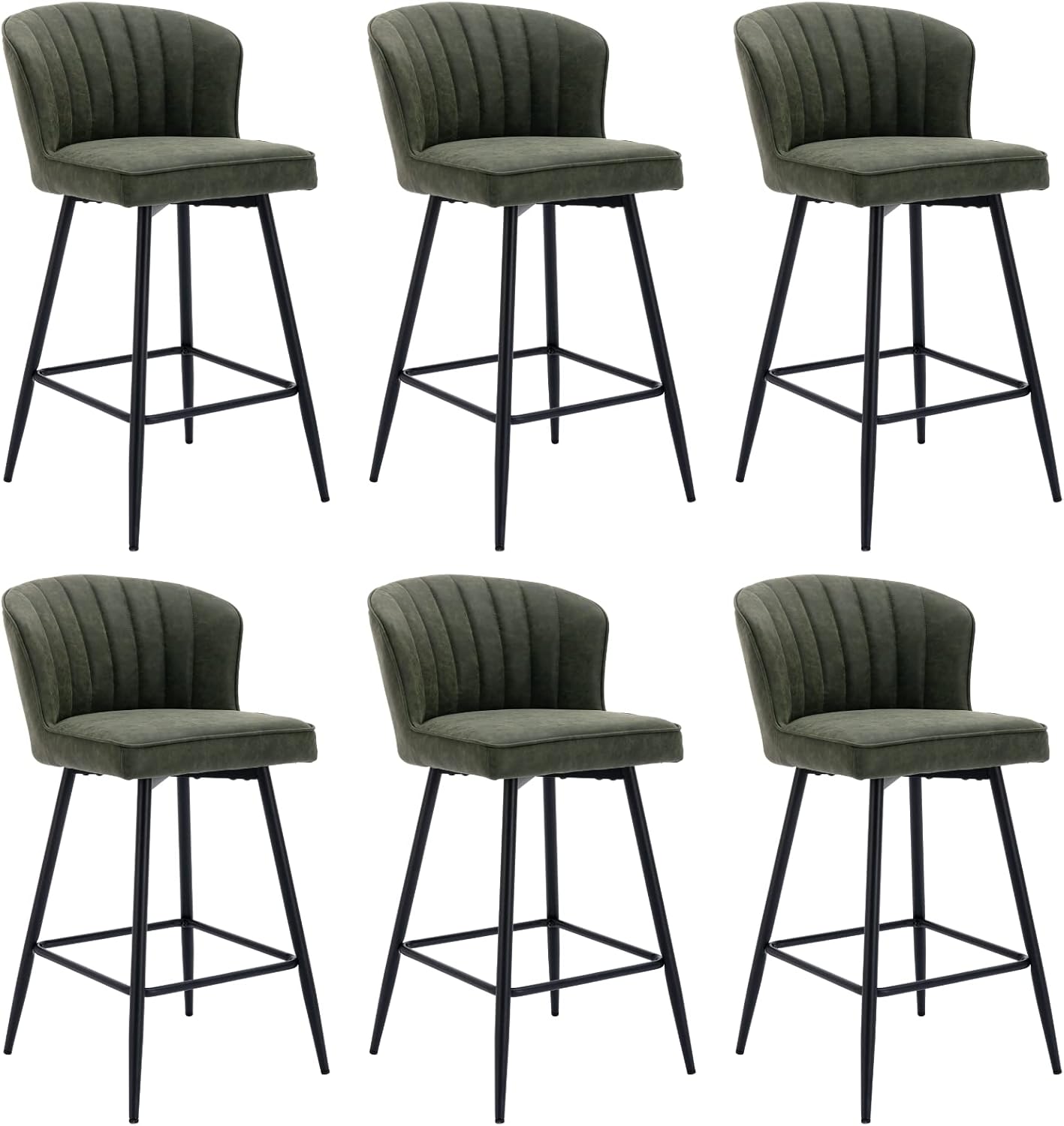 Amazon.com: CIMOO Green Leather Counter Stools Set of 6 Mid Century ...