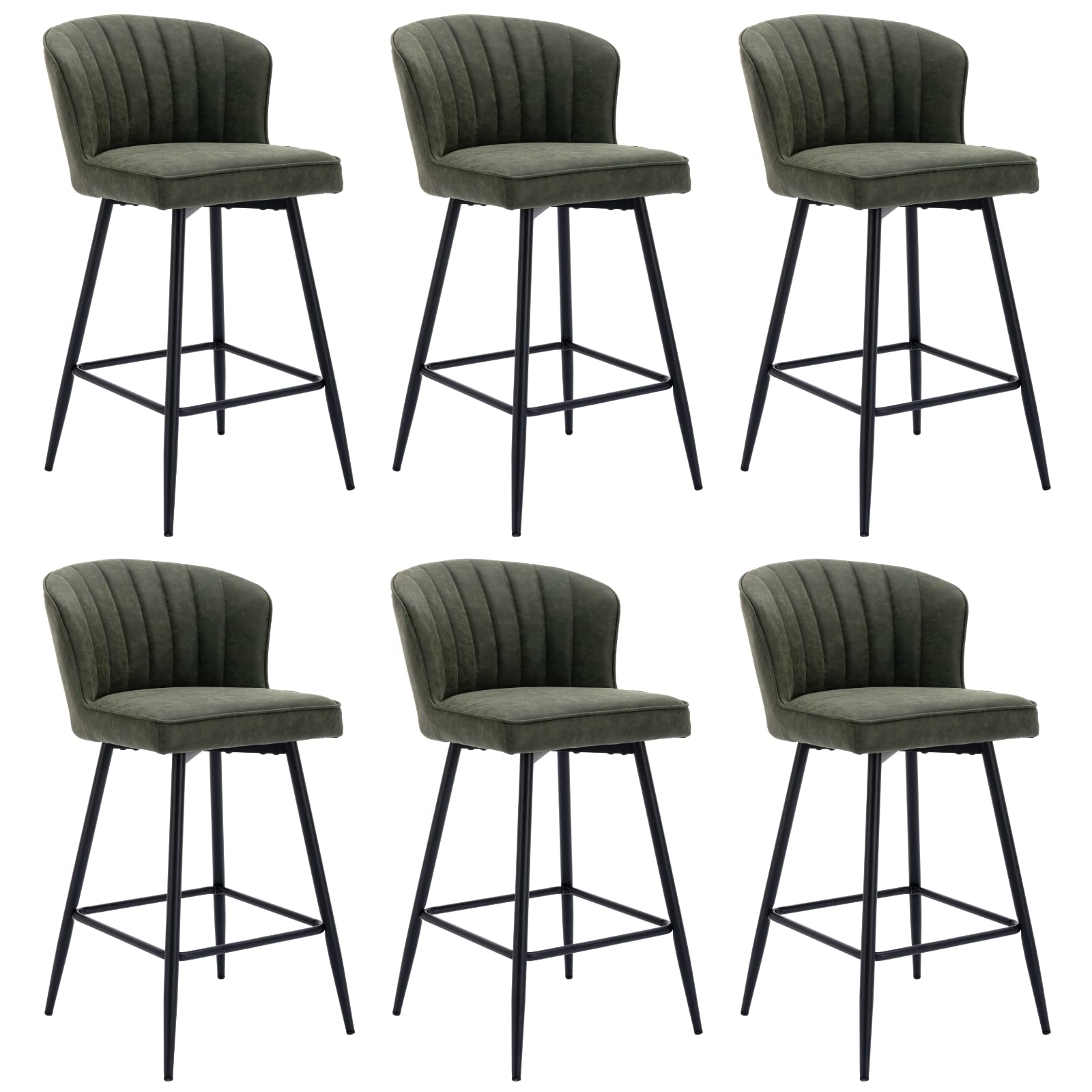 Amazon.com: CIMOO Green Leather Counter Stools Set of 6 Mid Century ...