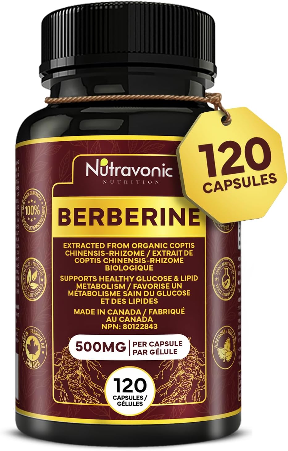 New! Nutravonic Berberine 1000mg per Serving from Organic Sources (120 ...