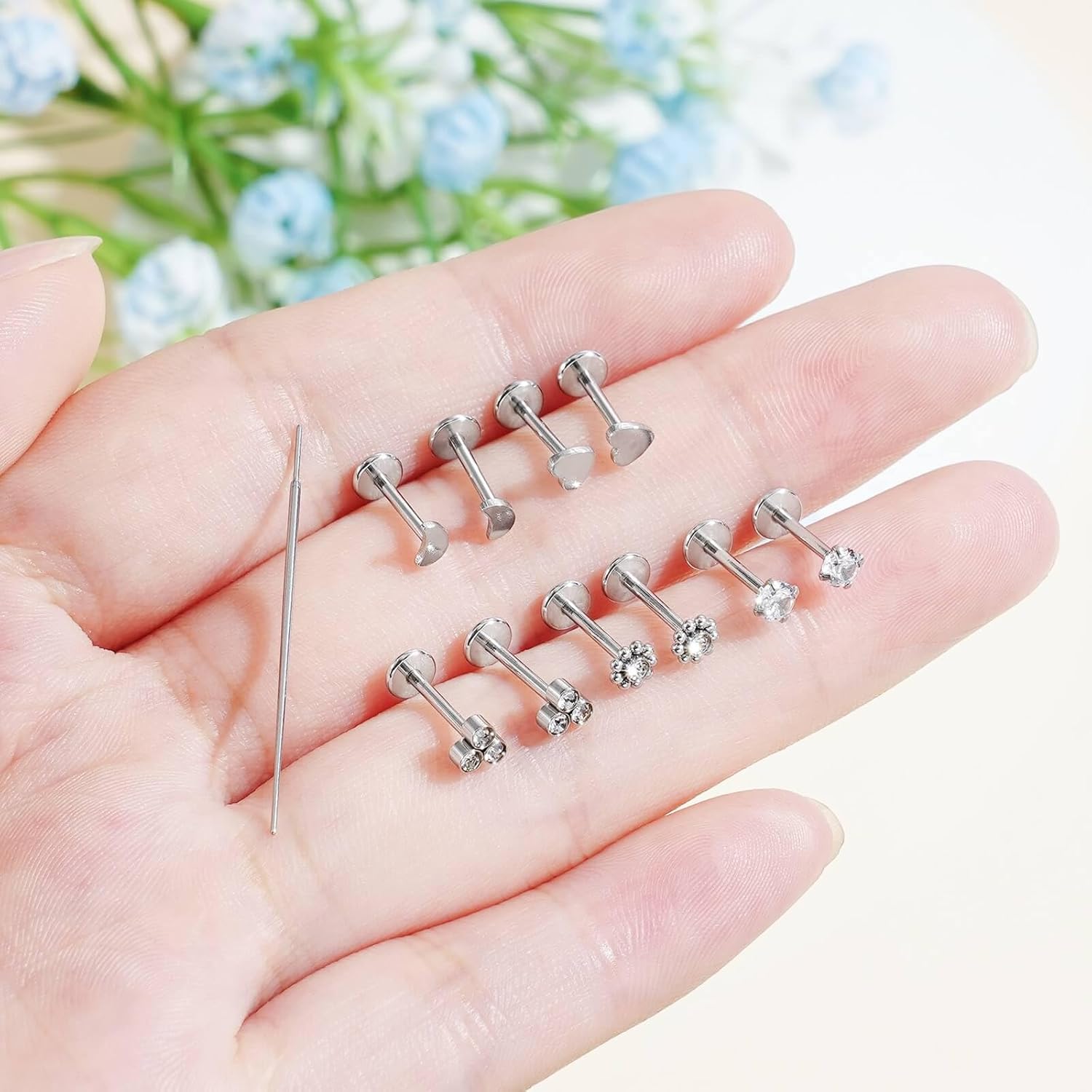 Threadless Push-in Flat Back Earrings For Tragus Helix Uni-J 10-Piece ...