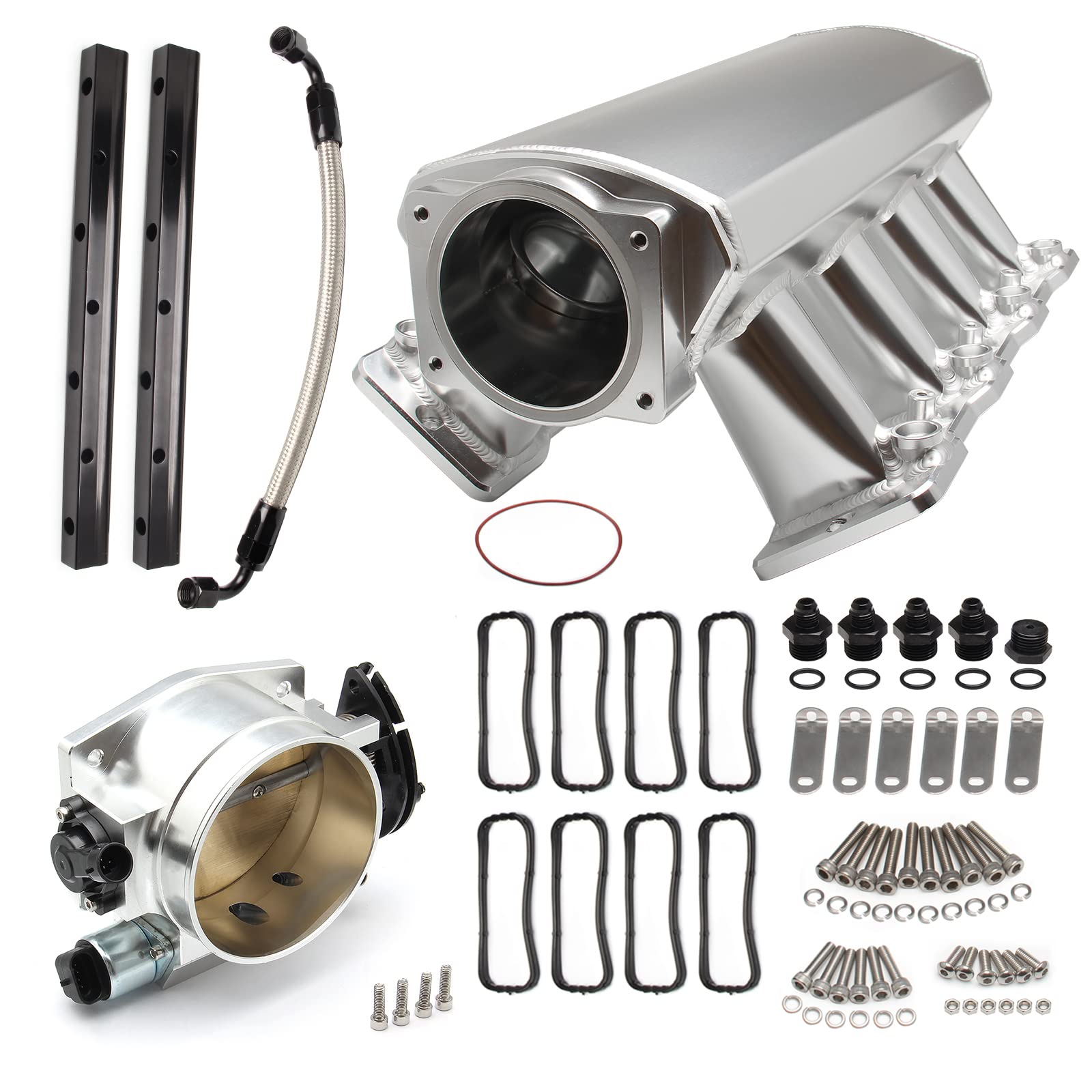 TEMSONE 92MM Intake Manifold Sheet Metal Fabricated EFI with Fuel Rails ...