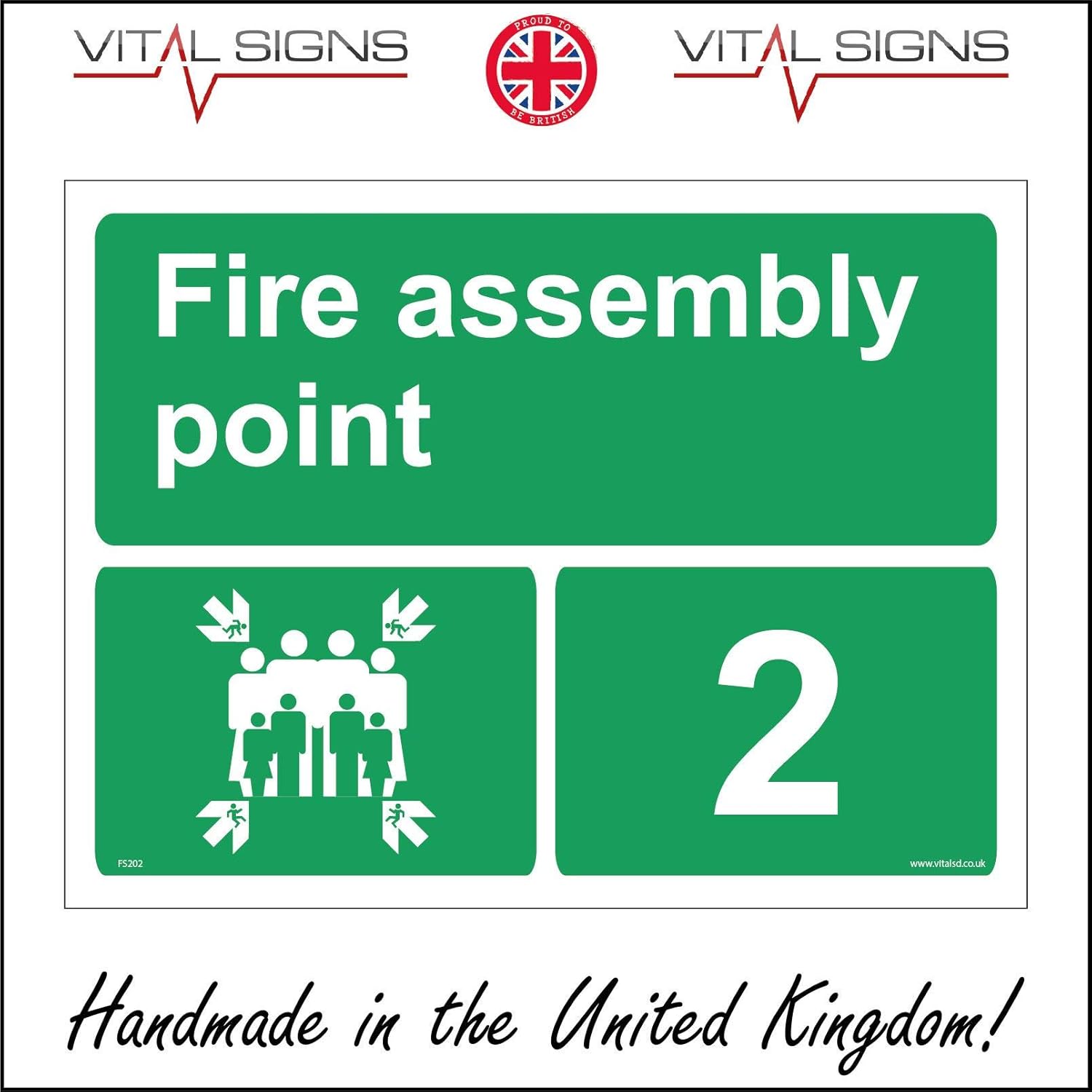 FS202 Fire Assembly Point 2 Sign Two Office Work Factory Number Alarm ...