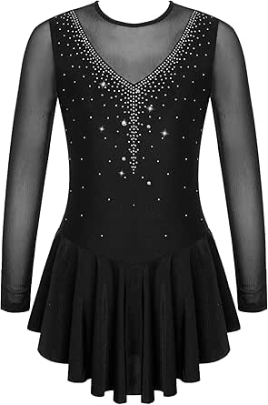 Amazon.com: JanJean Kids Girls Long Sleeve Sparkly Ice Skating Dress ...