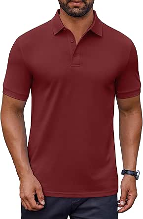 COOFANDY Men's Short Sleeve Polo Shirts Cotton Pique Casual Golf Shirt, Wine Red at Amazon Men’s ...