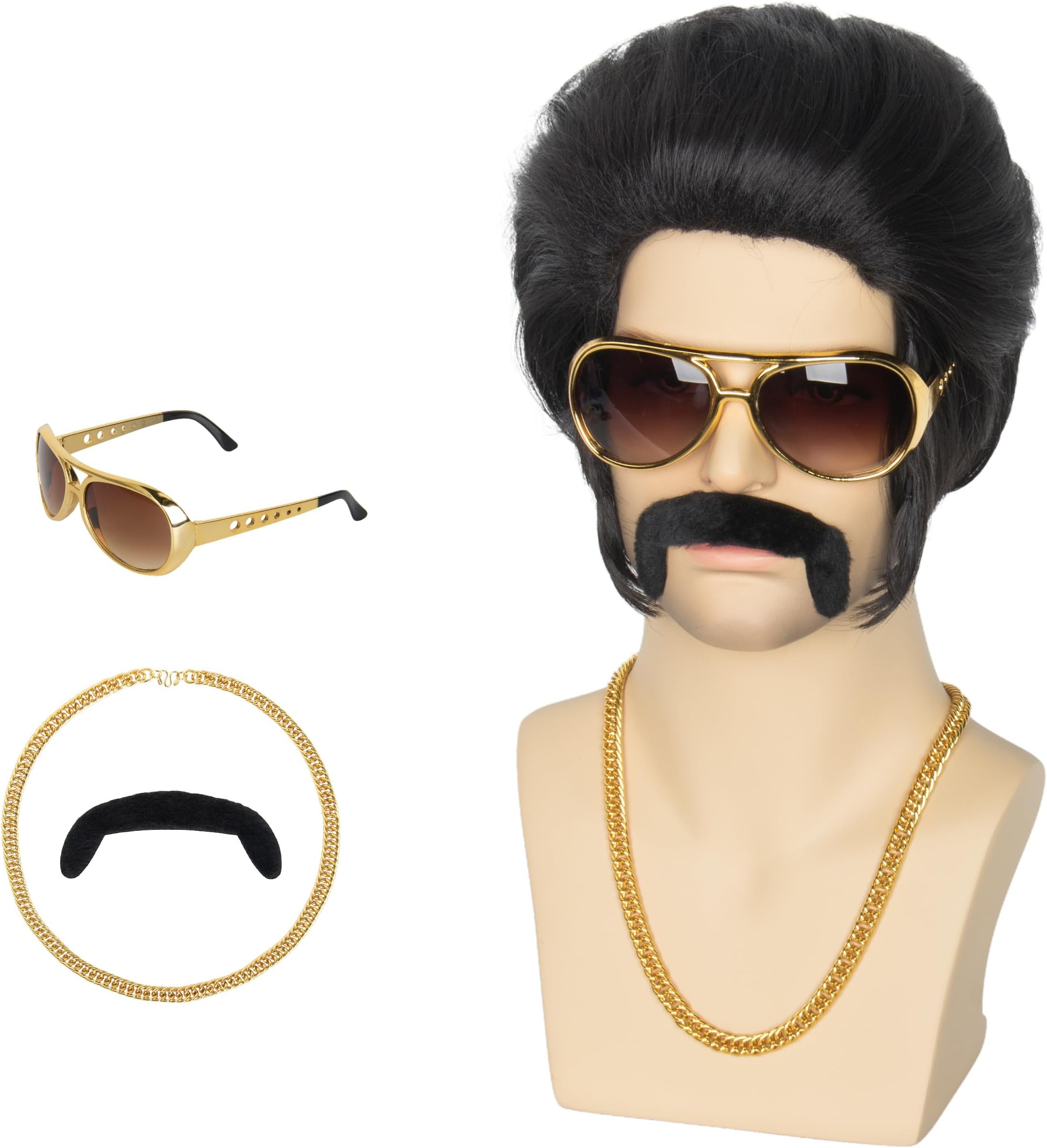 Amazon.com: Yan Dream Men Wig 50s 60s Rockstar Wig Short Black Wig with ...