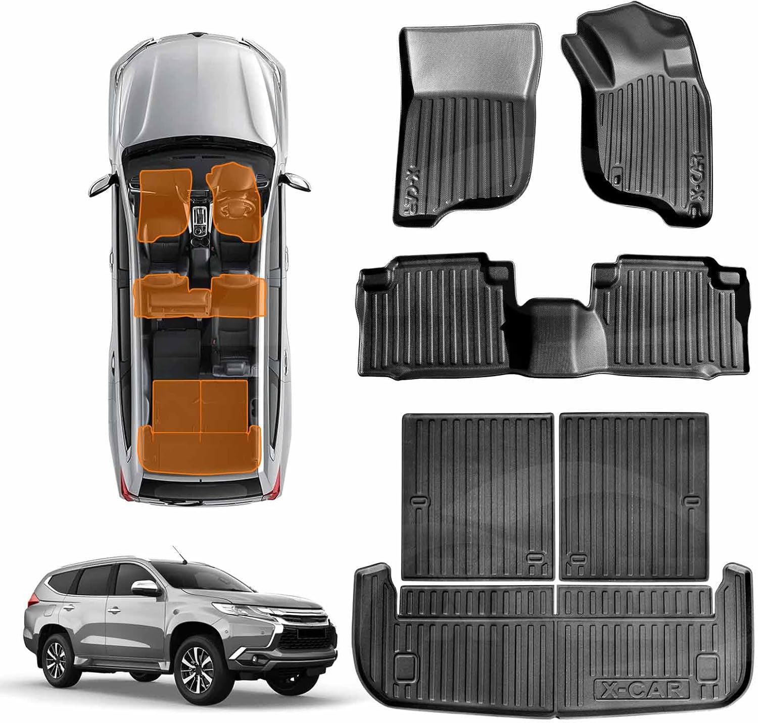 X-CAR 3D Floor Mats Boot Liner Set for Mitsubishi Pajero Sport 7 Seater ...