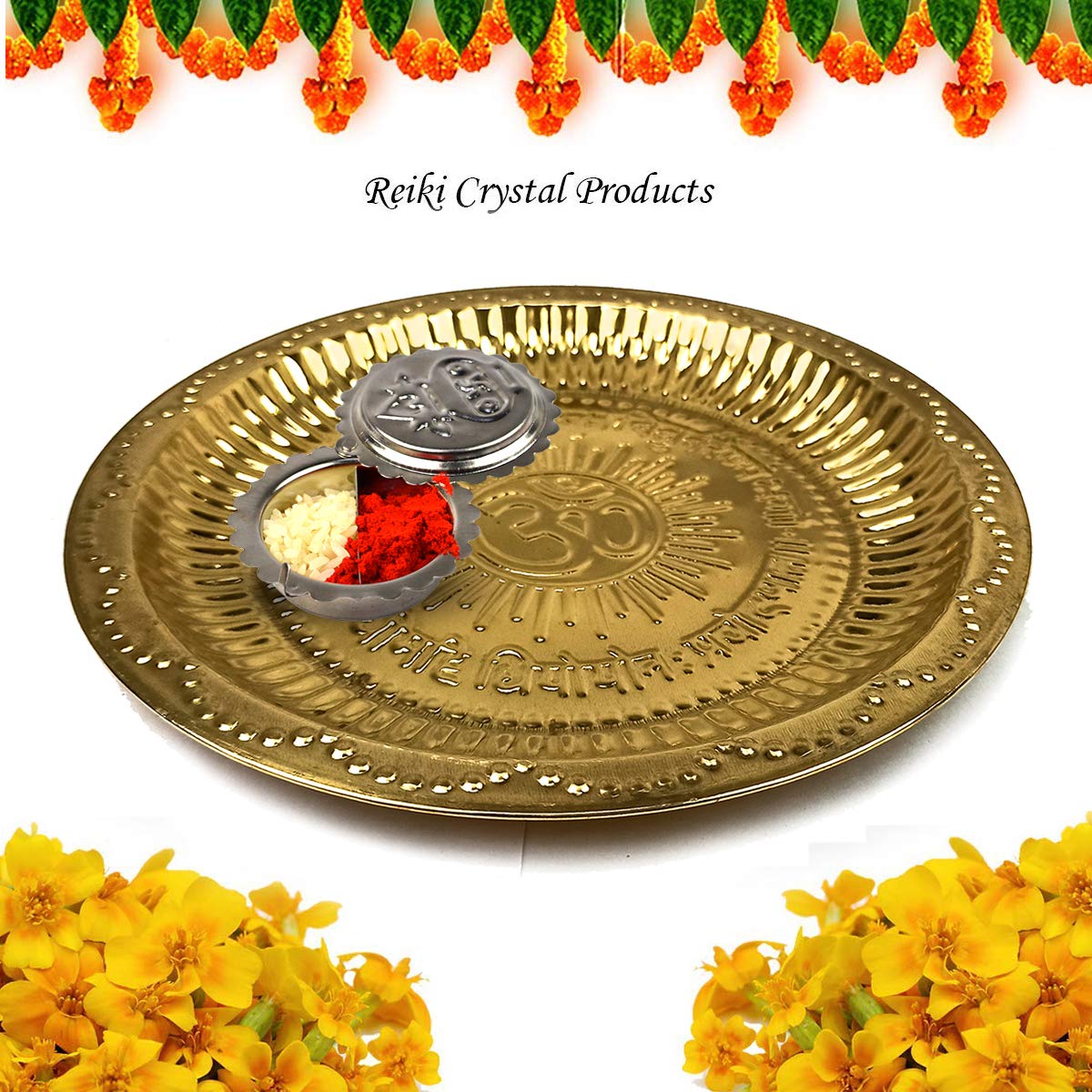 Buy Reiki Crystal Products Steel Pooja Aarti Thali Set with Roli ...