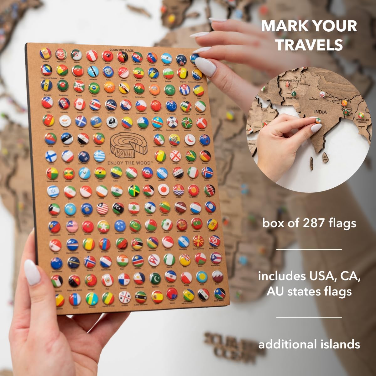 ENJOY THE WOOD 3D Wood World Map Wall Art Large Wood Wall Décor ...