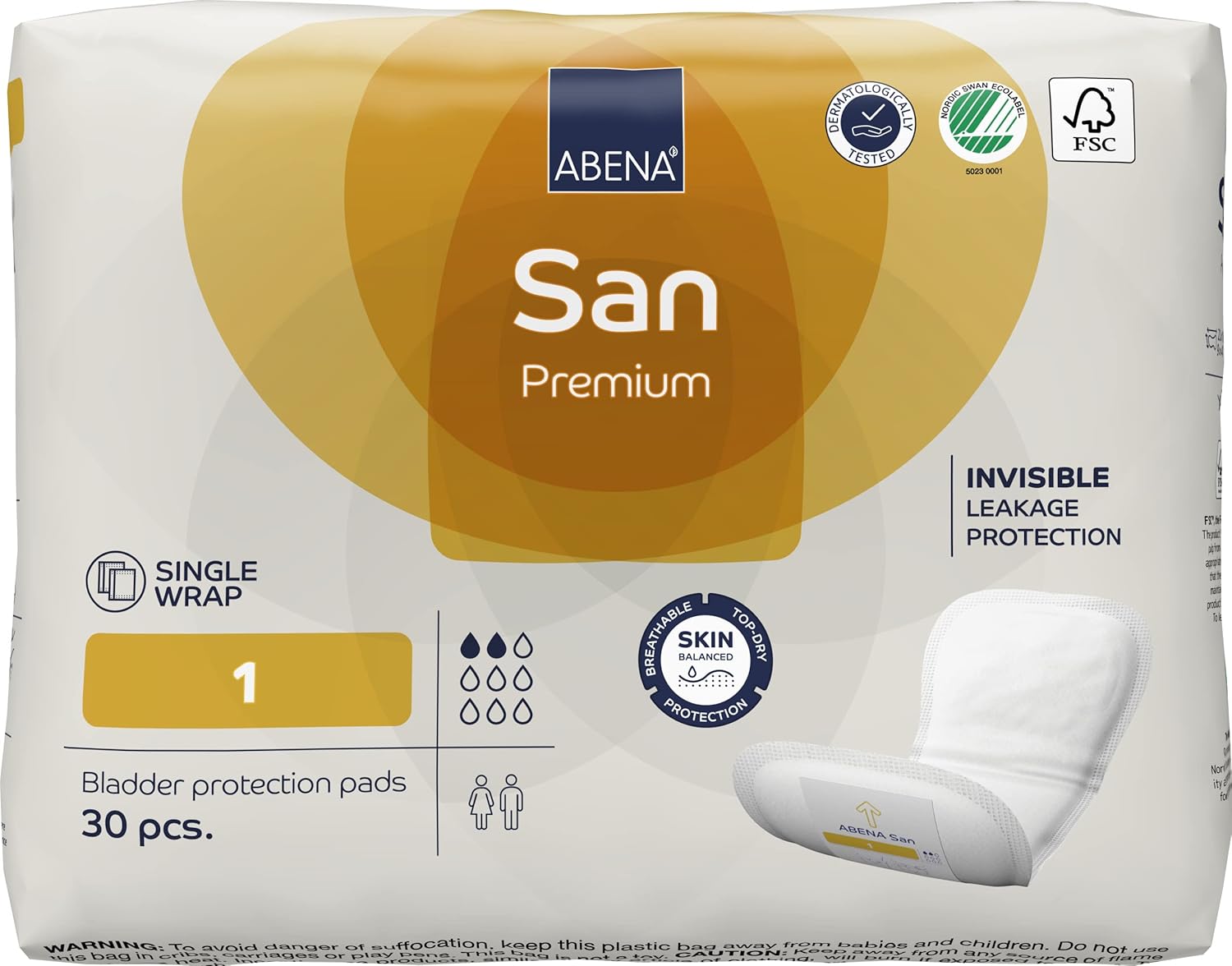 ABENA San Premium Mens & Womens Incontinence Pads, Breathable ...